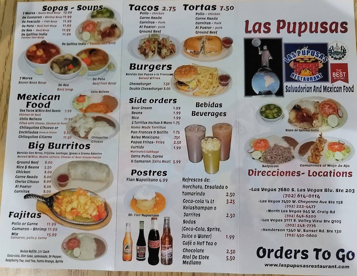 Menu at Las Pupusas Restaurant, Las Vegas, W Cheyenne Ave