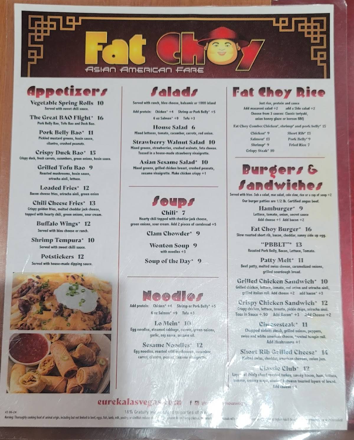 Menu at Fat Choy Restaurant, Las Vegas