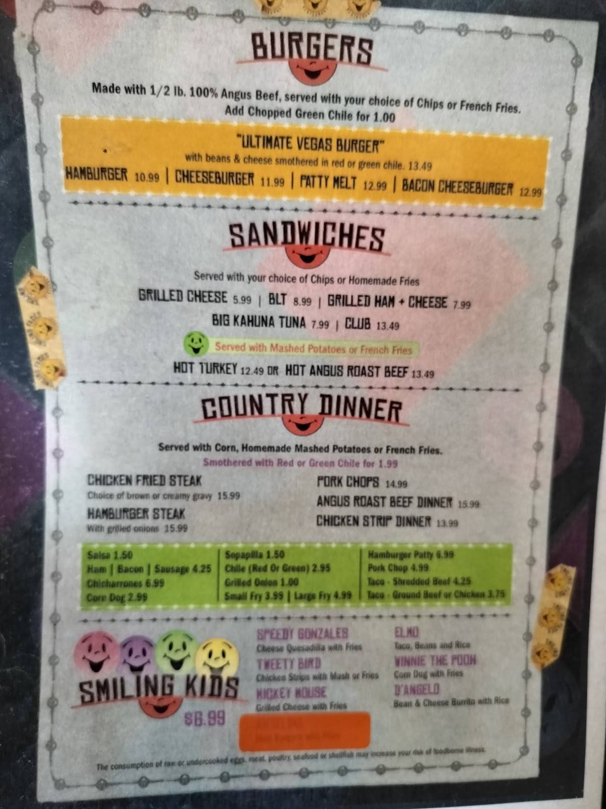 Menu at Smiling Faces Restaurant, Las Vegas
