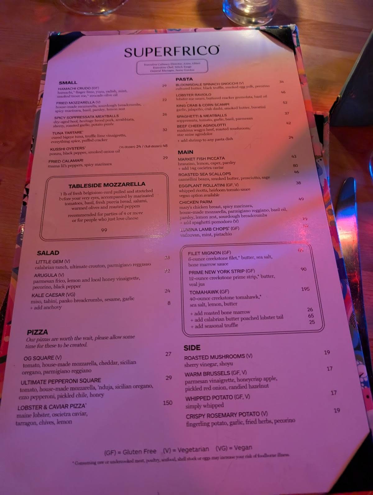 Menu at Superfrico pub & bar, Las Vegas