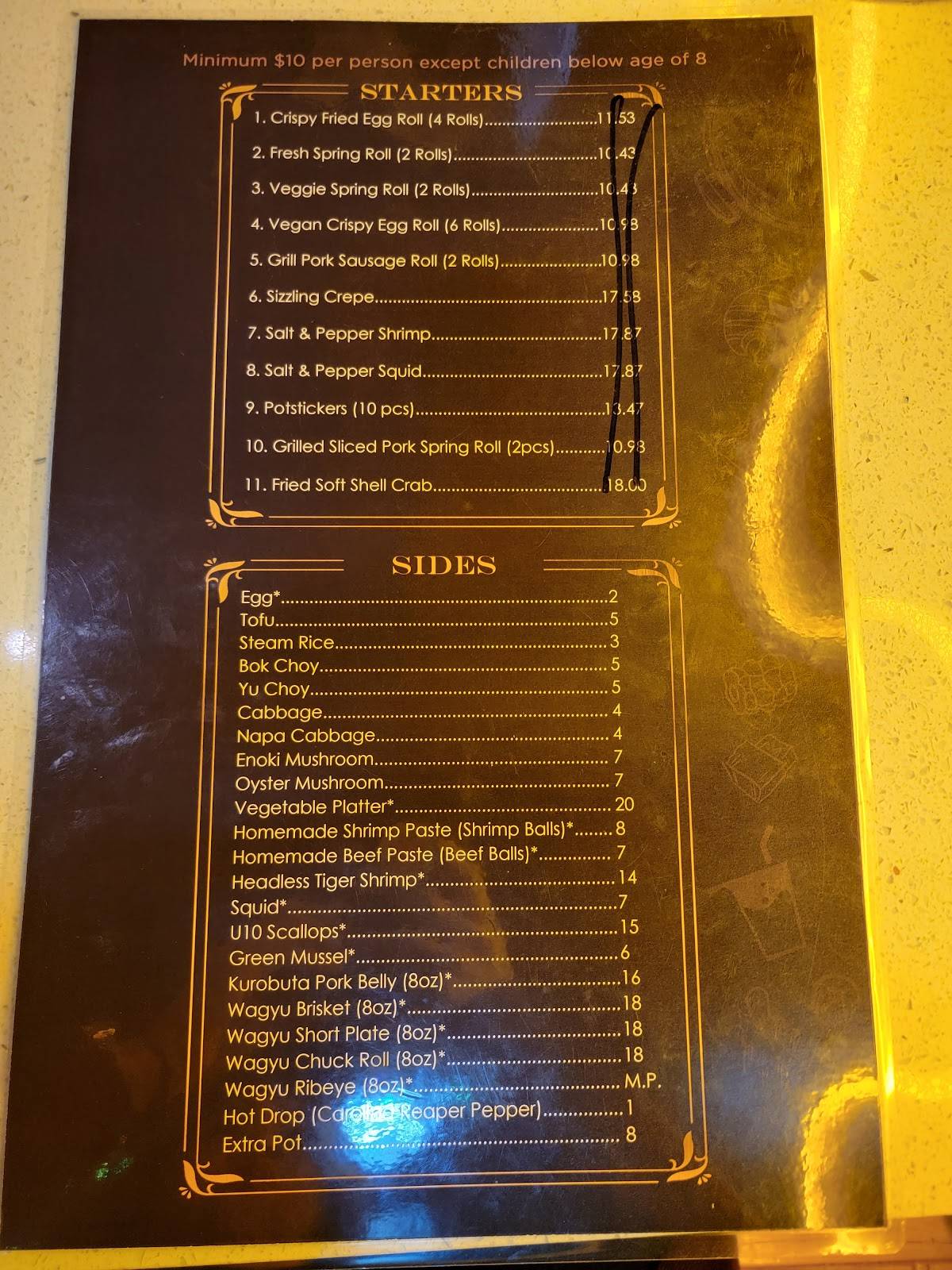 Menu at The Golden Pot restaurant, Las Vegas
