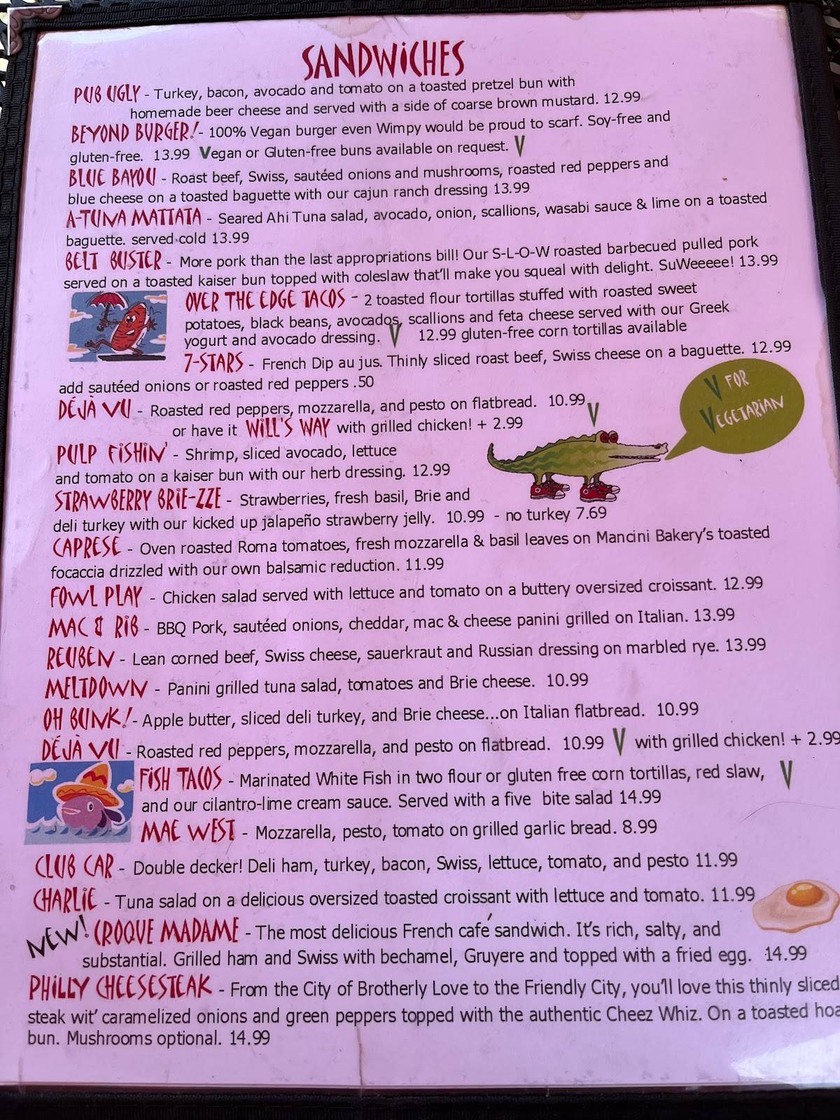 Menu at Later Alligator pub & bar, Wheeling