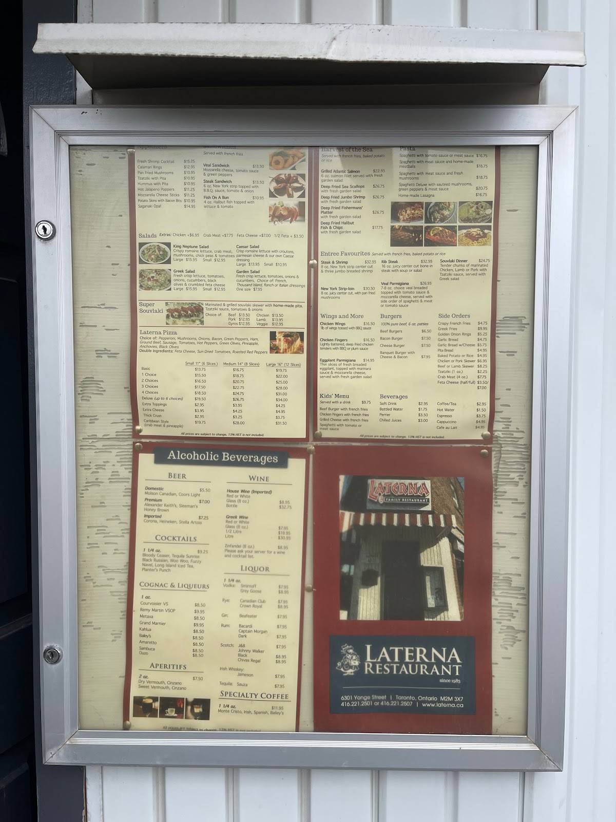 Menu at Laterna Greek Restaurant, Toronto