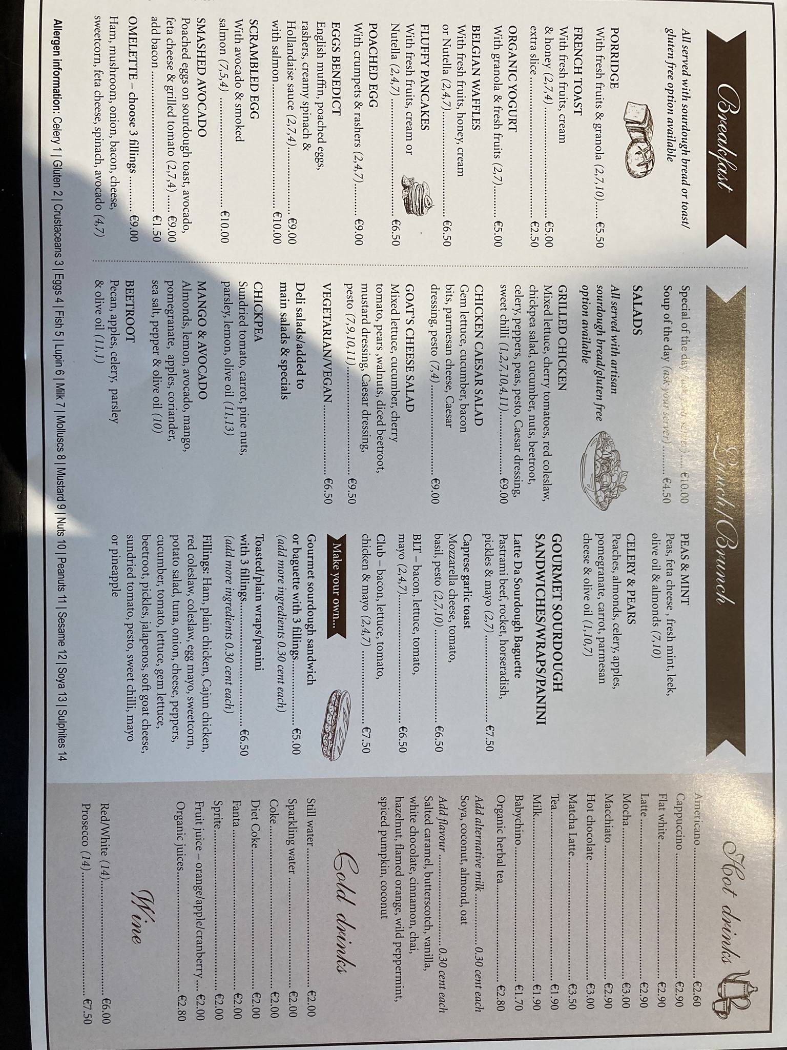 Menu at Latte Da cafe, Cavan, 1 Thomas Ashe St