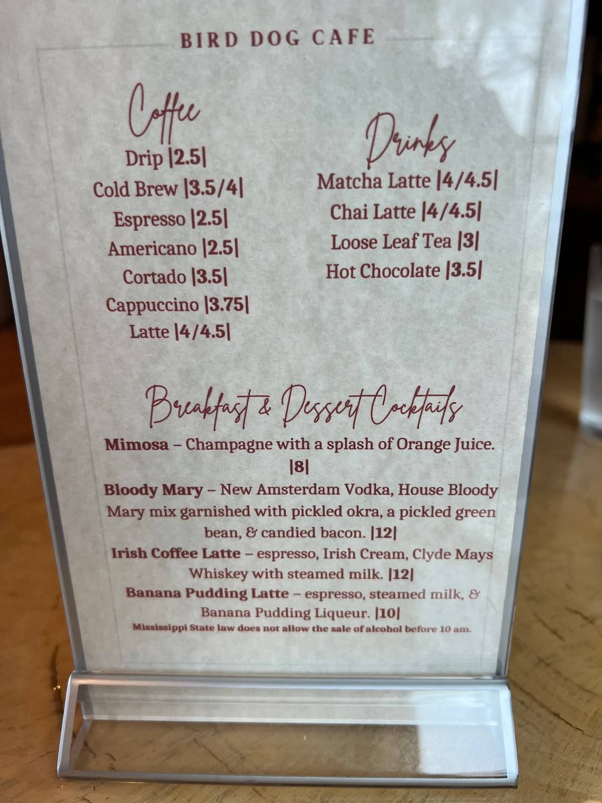Menu at Bird Dog Cafe, Laurel
