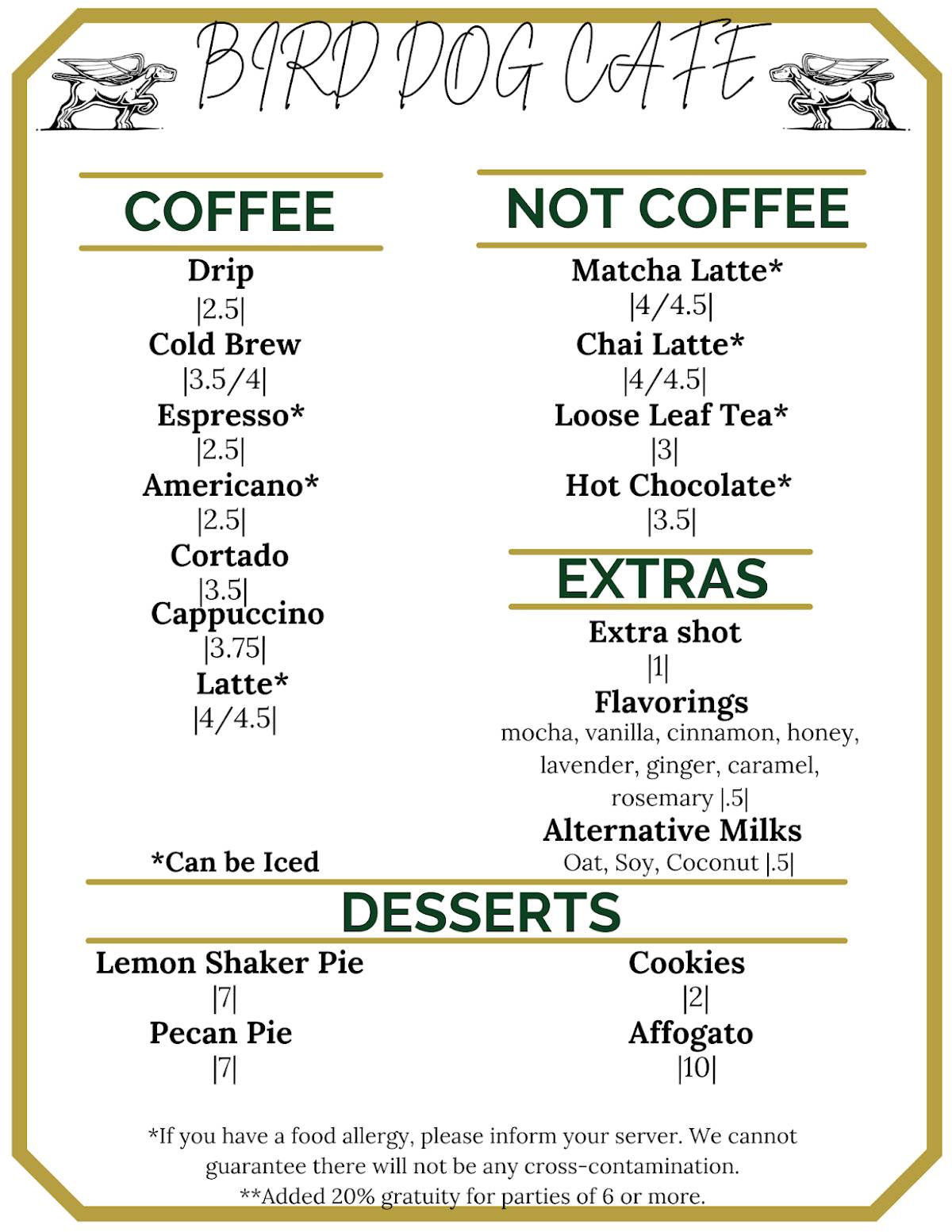 Menu at Bird Dog Cafe, Laurel