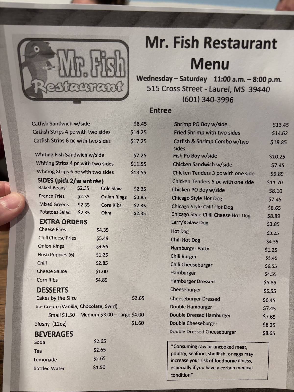 Menu at Mr Fish restaurant, Laurel