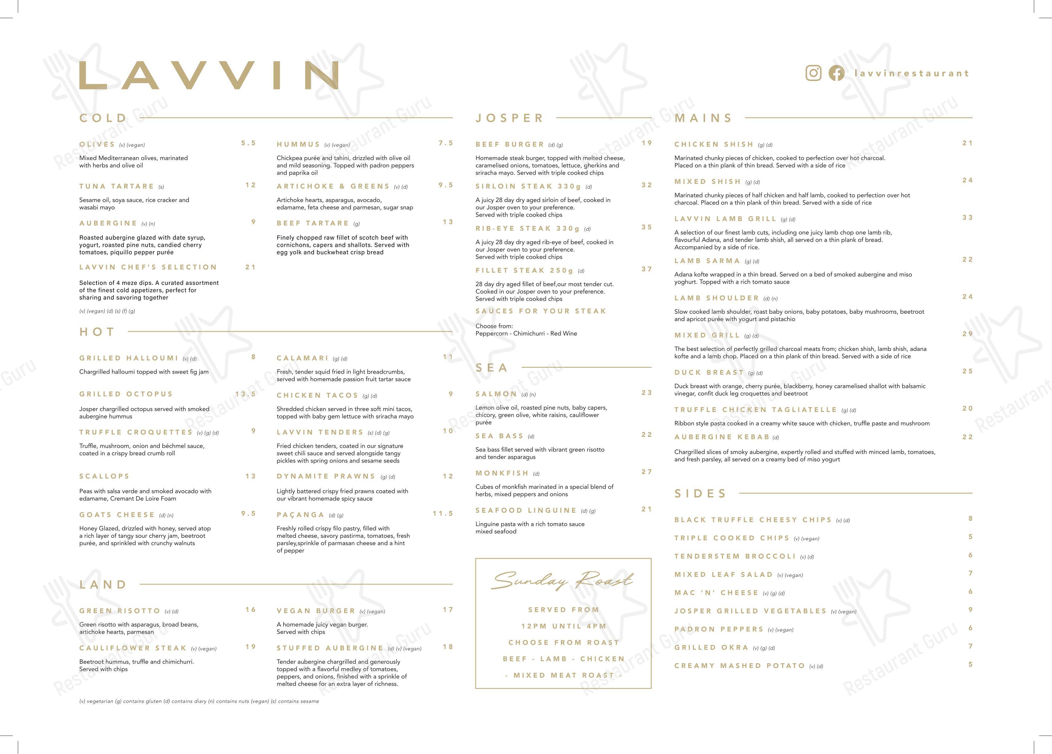 Menu at Lavvin restaurant, Marlow