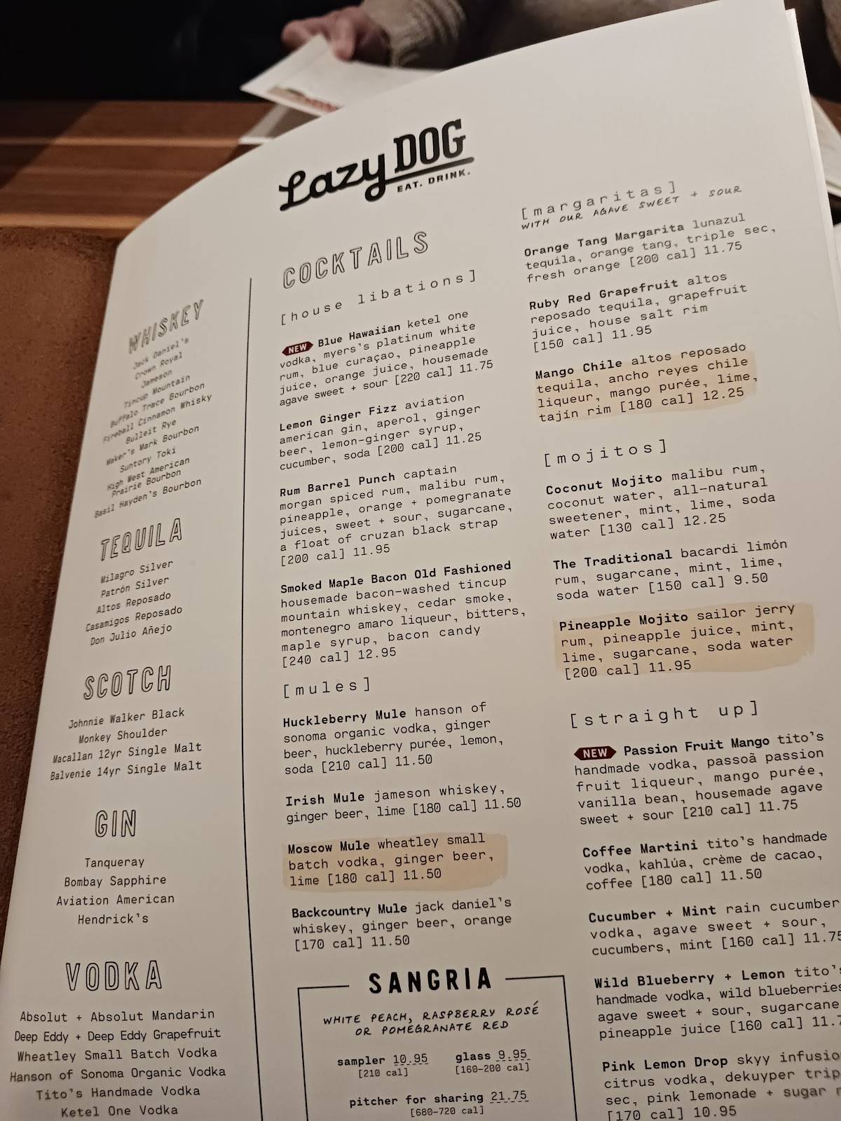 Menu at Lazy Dog Restaurant & Bar, Stafford