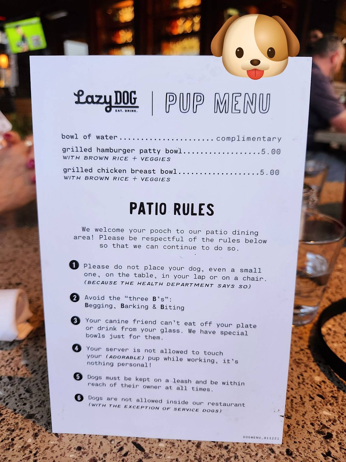 Menu at Lazy Dog Restaurant & Bar, Stafford