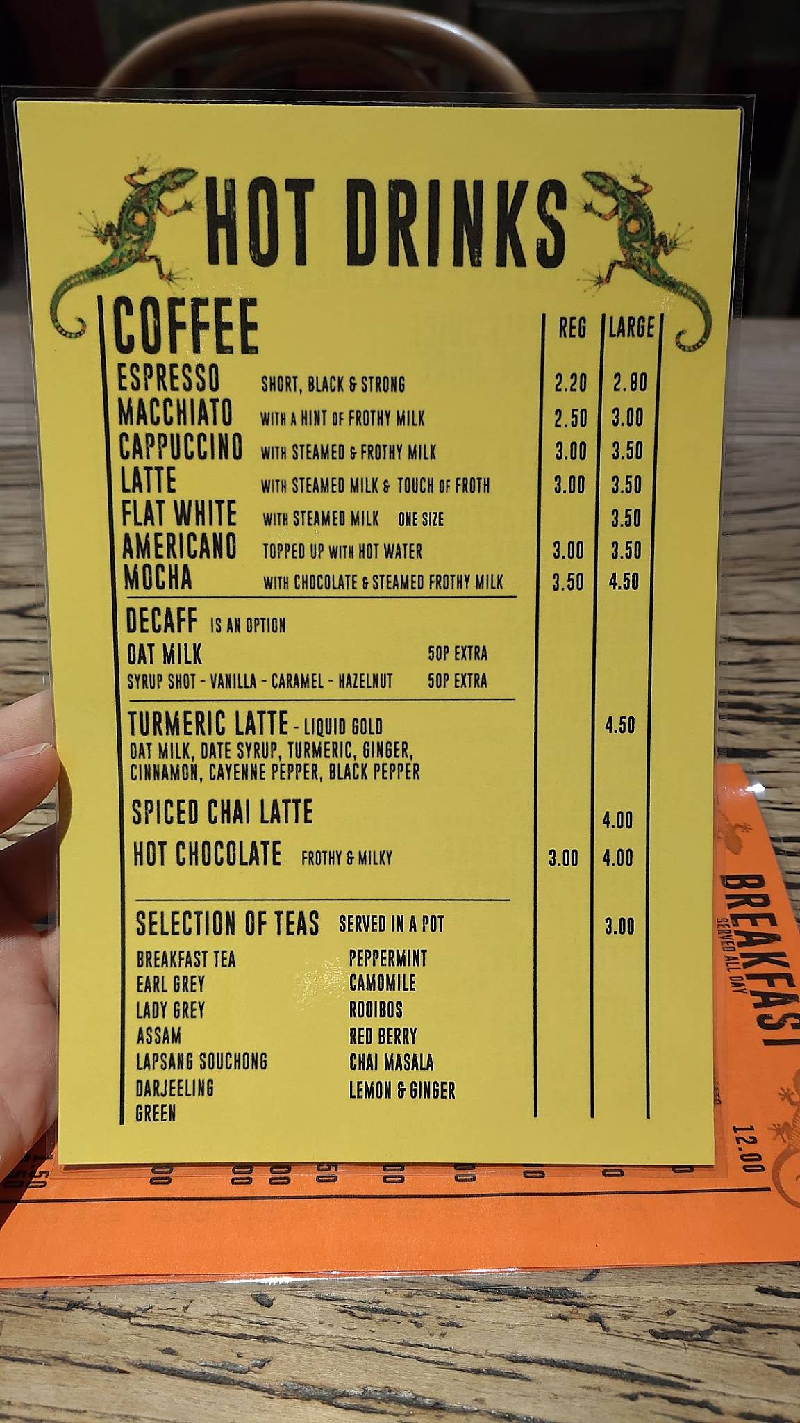 Menu at Lazy Gecko Cafe, Glastonbury
