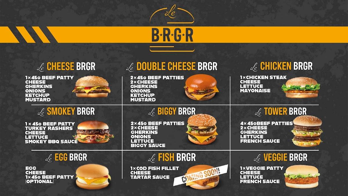 Menu at Le BRGR restaurant, Harrow