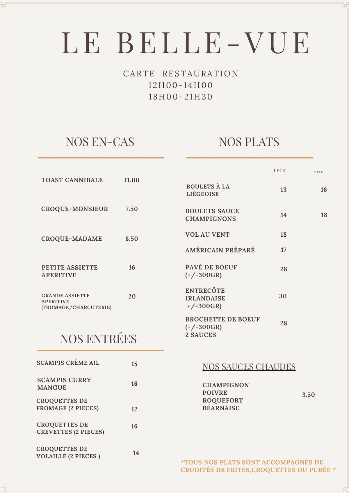Menu au Le Belle Vue, Esneux