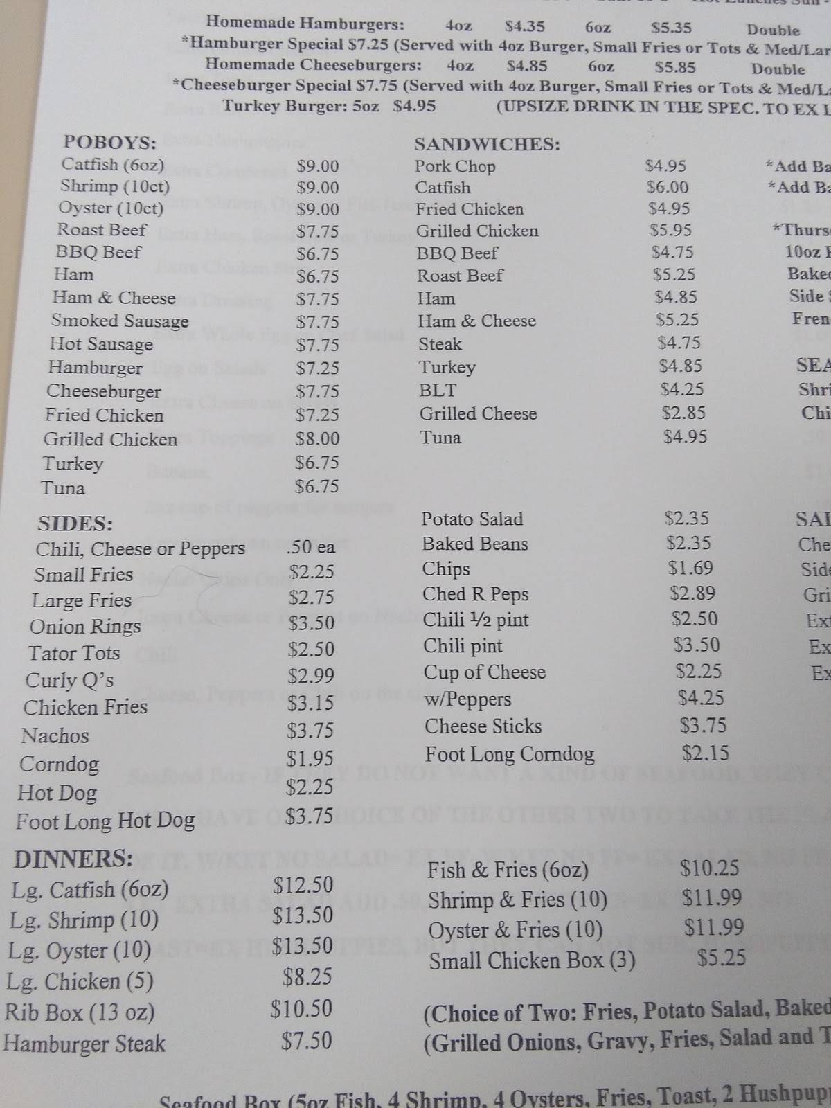 Menu at Le Blanc's Drive Inn restaurant, Zachary
