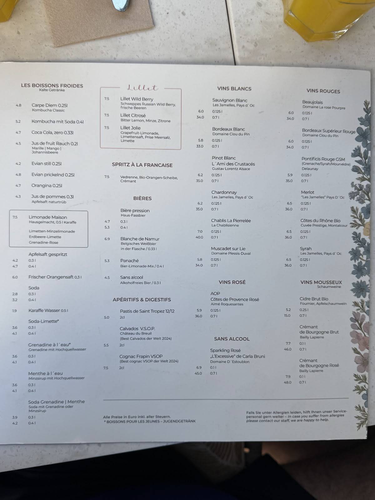 Menu at Le Bol cafe, Vienna, Neuer Markt 14