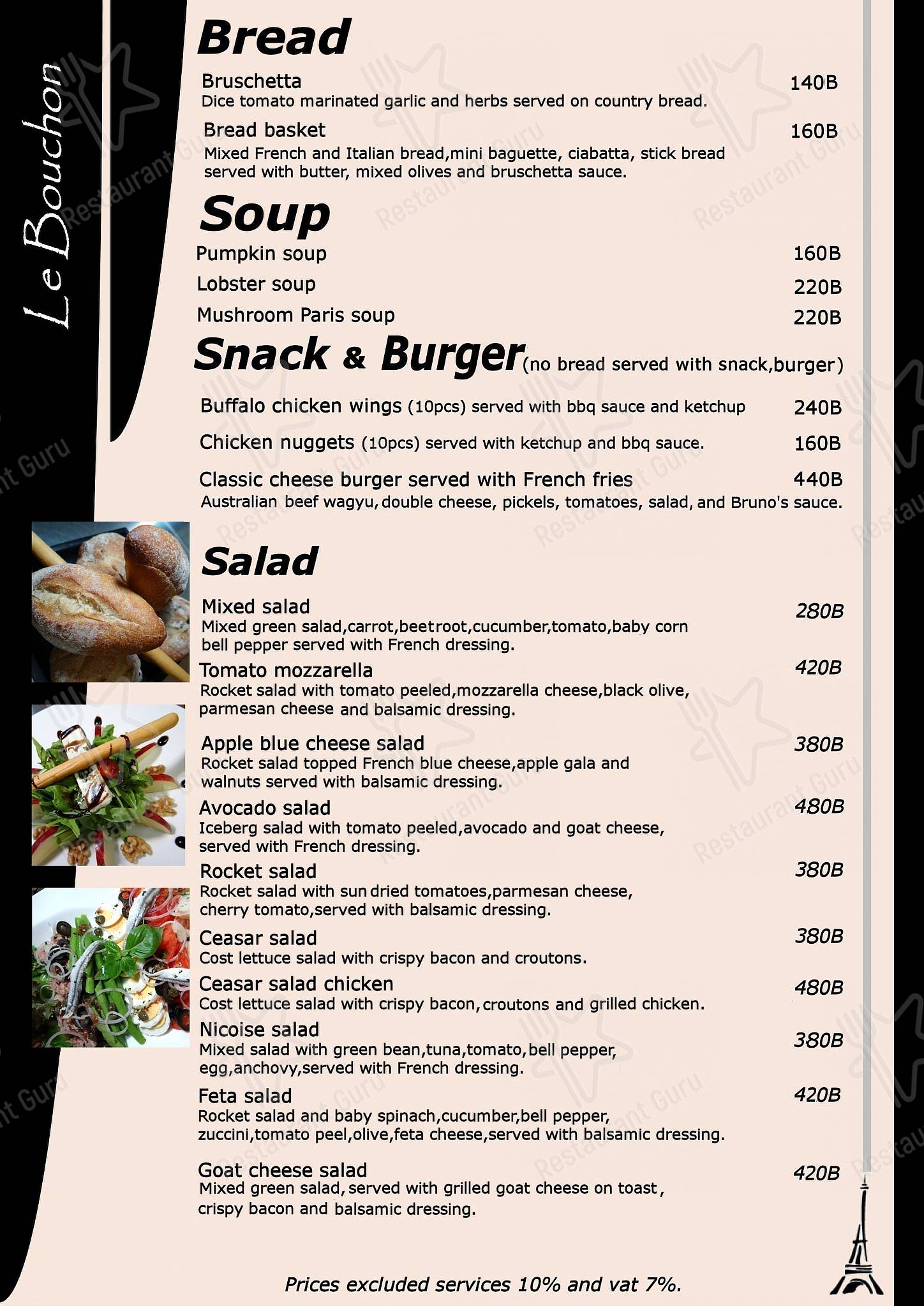 Menu at Le Bouchon parisien restaurant, Pak Kret
