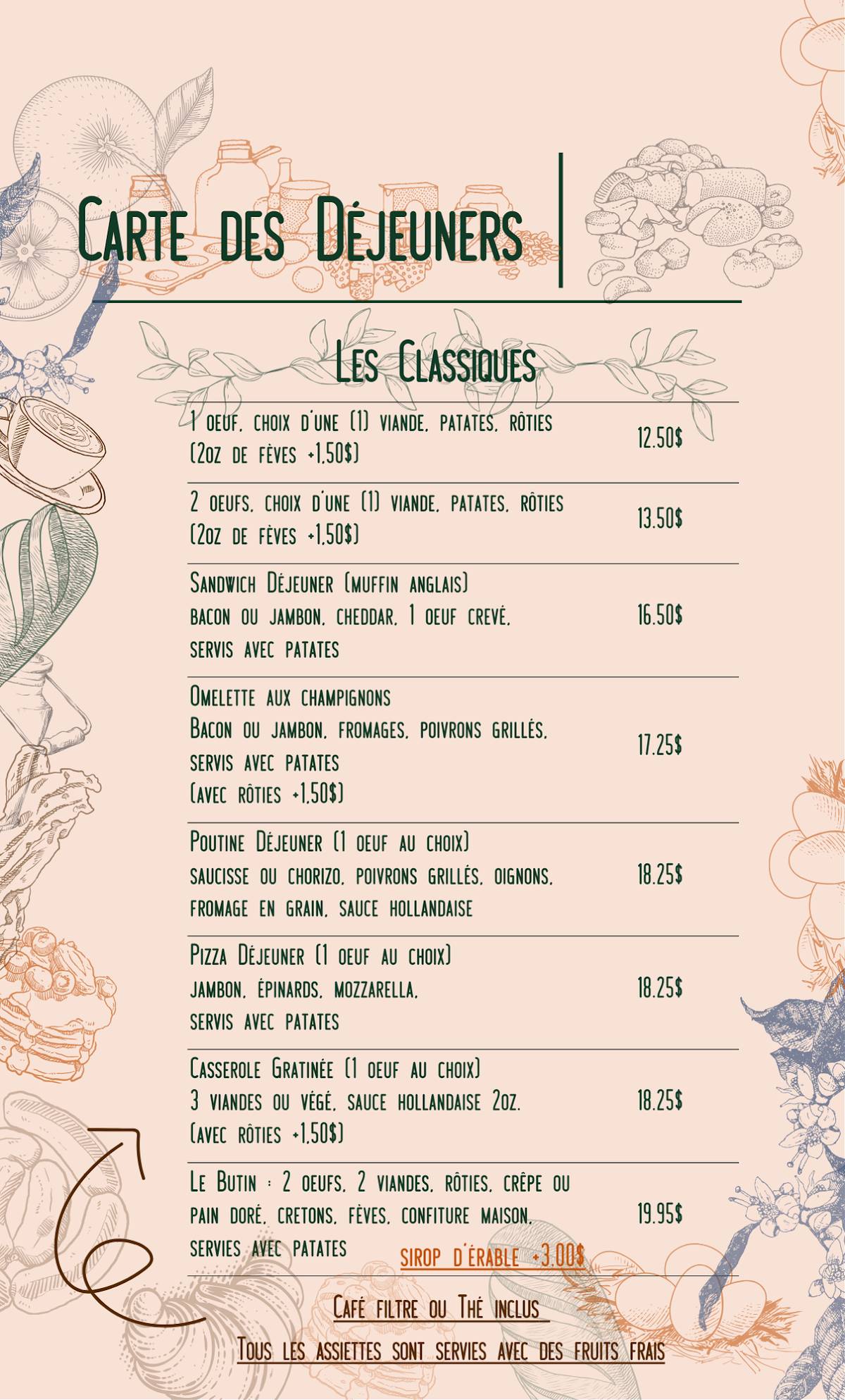 Menu au Le Butin Festif restaurant, Trois-Rivières