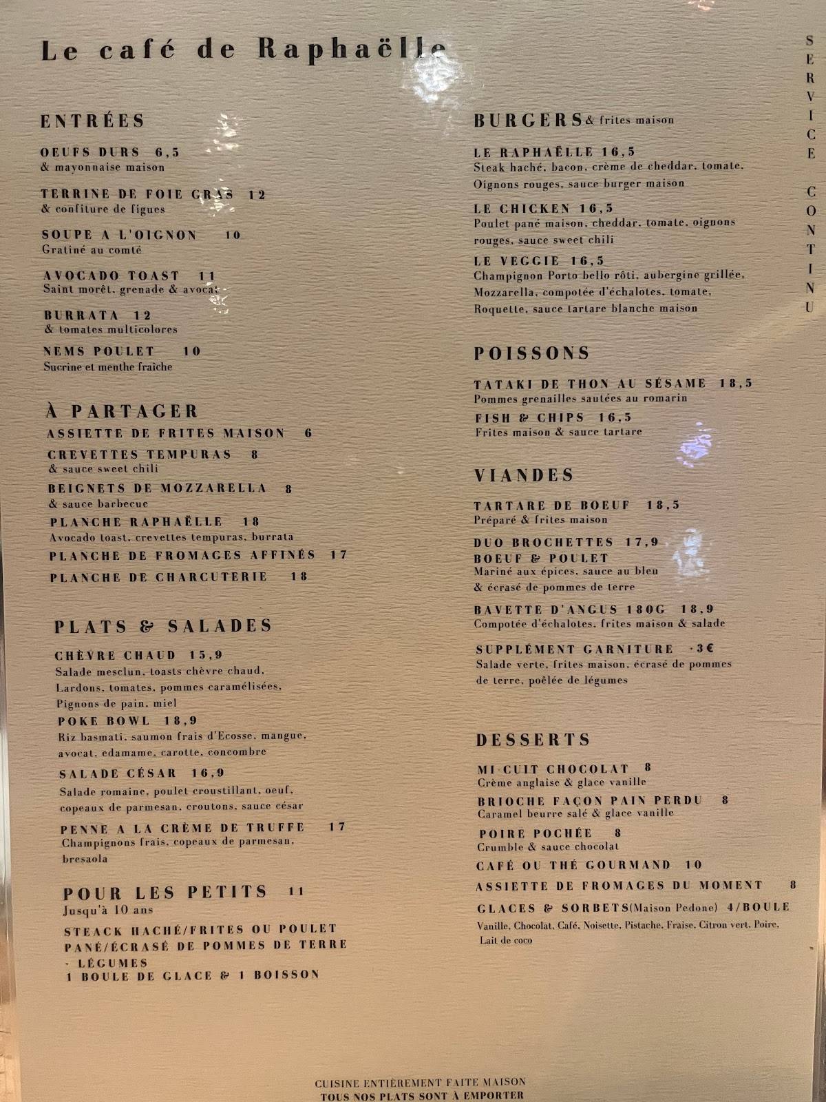 Menu au Le Café de Raphaëlle, Paris