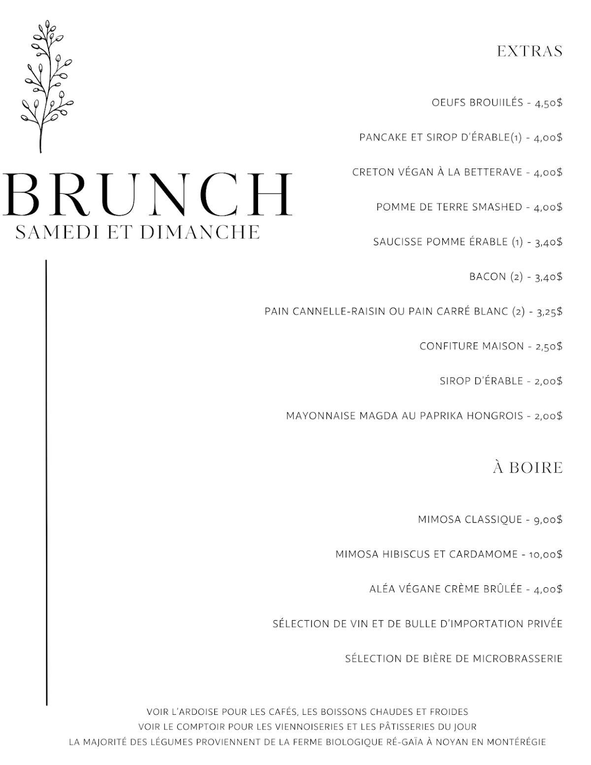 Menu au Le Café Magda, Montréal