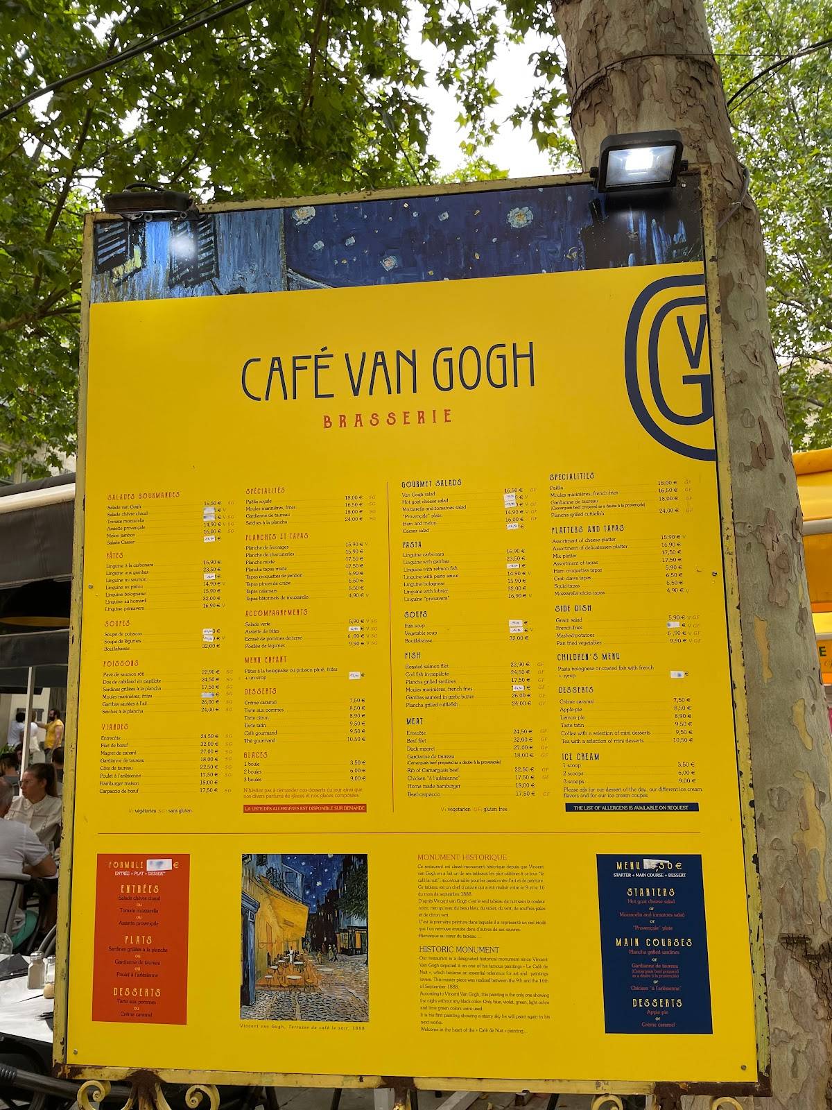 Menu at Le Café Van Gogh, Arles