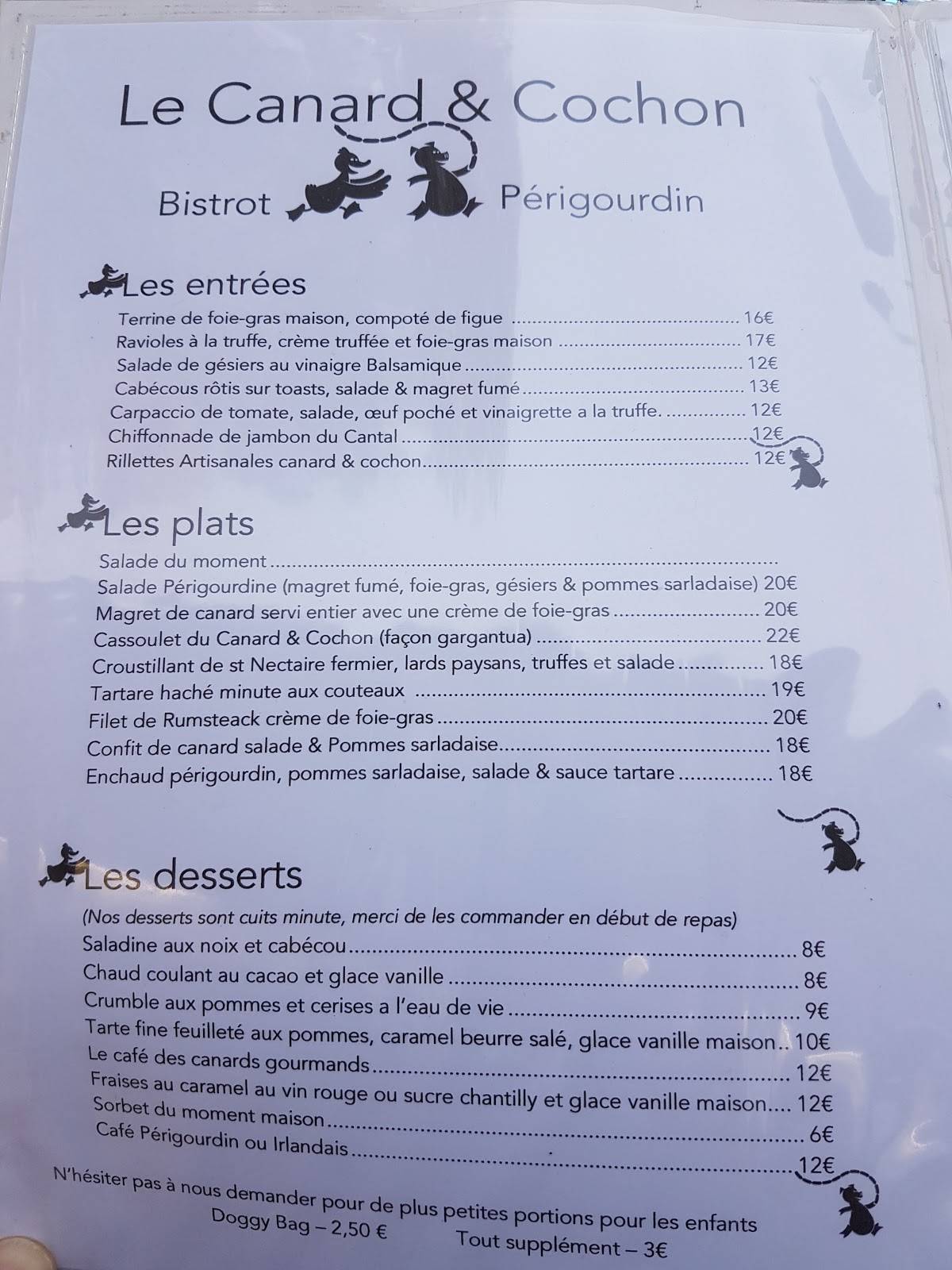 Menu au Le Canard et Cochon restaurant, Antony