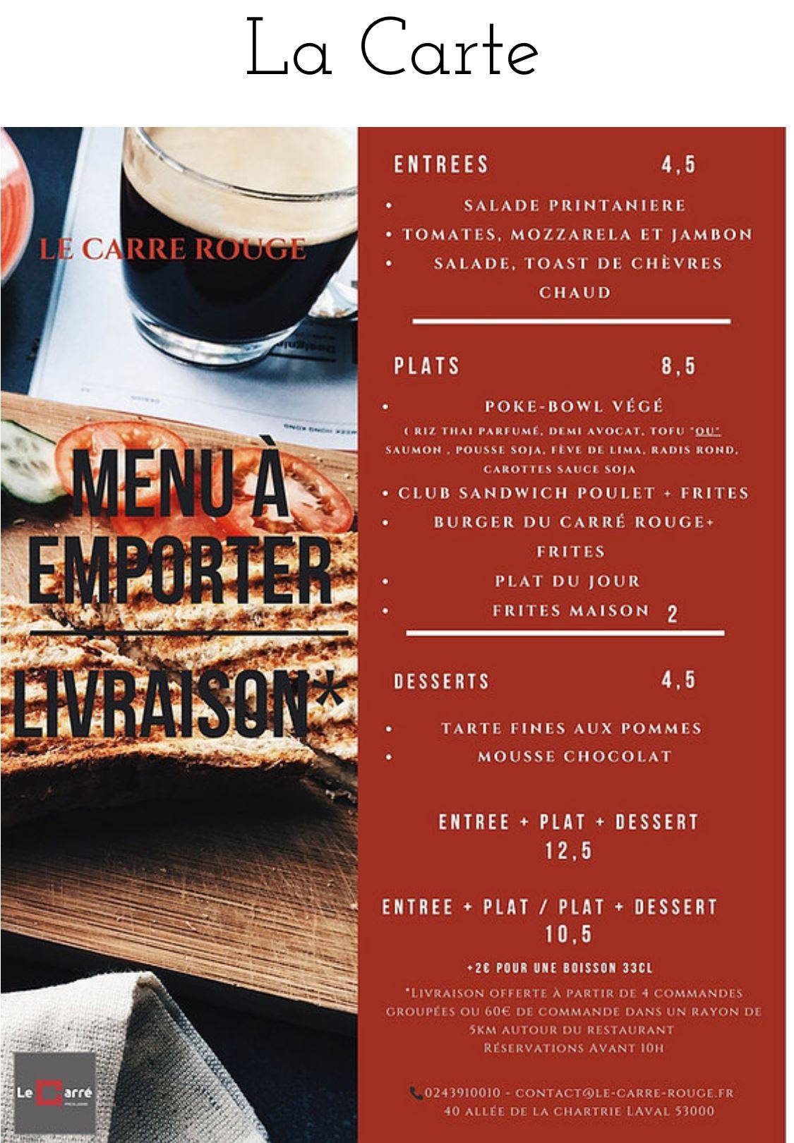 Menu au Le Carré Rouge restaurant, Laval