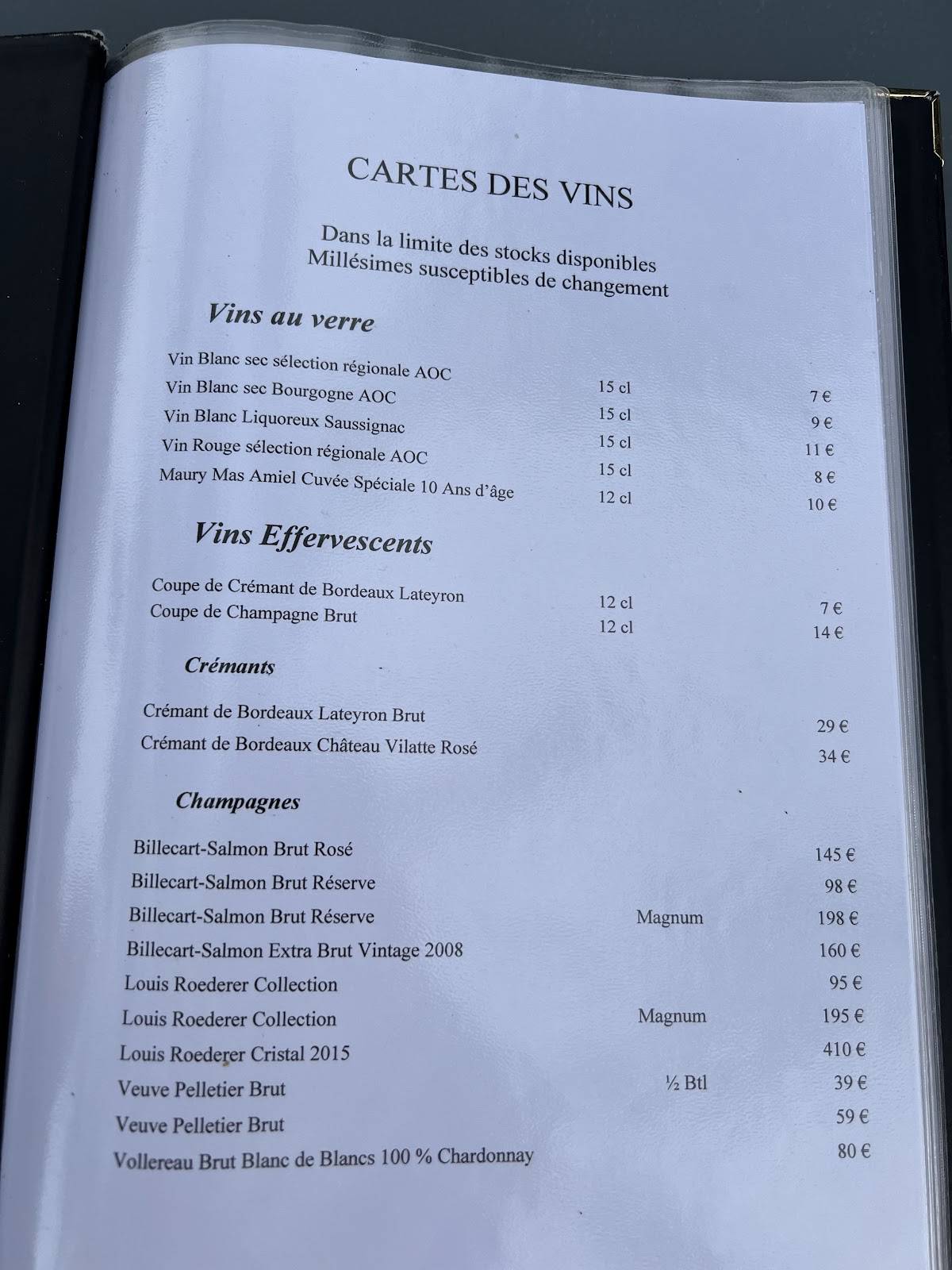 Menu au Le Clos Mirande restaurant, Montagne