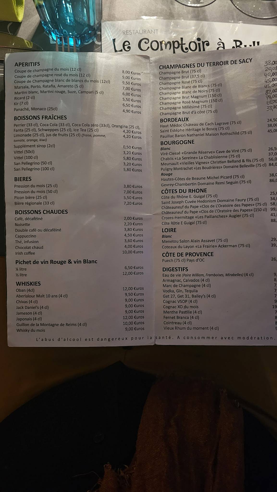 Menu au Le comptoir à Bulles restaurant, Sacy, 6 Pl. Saint-Avertin