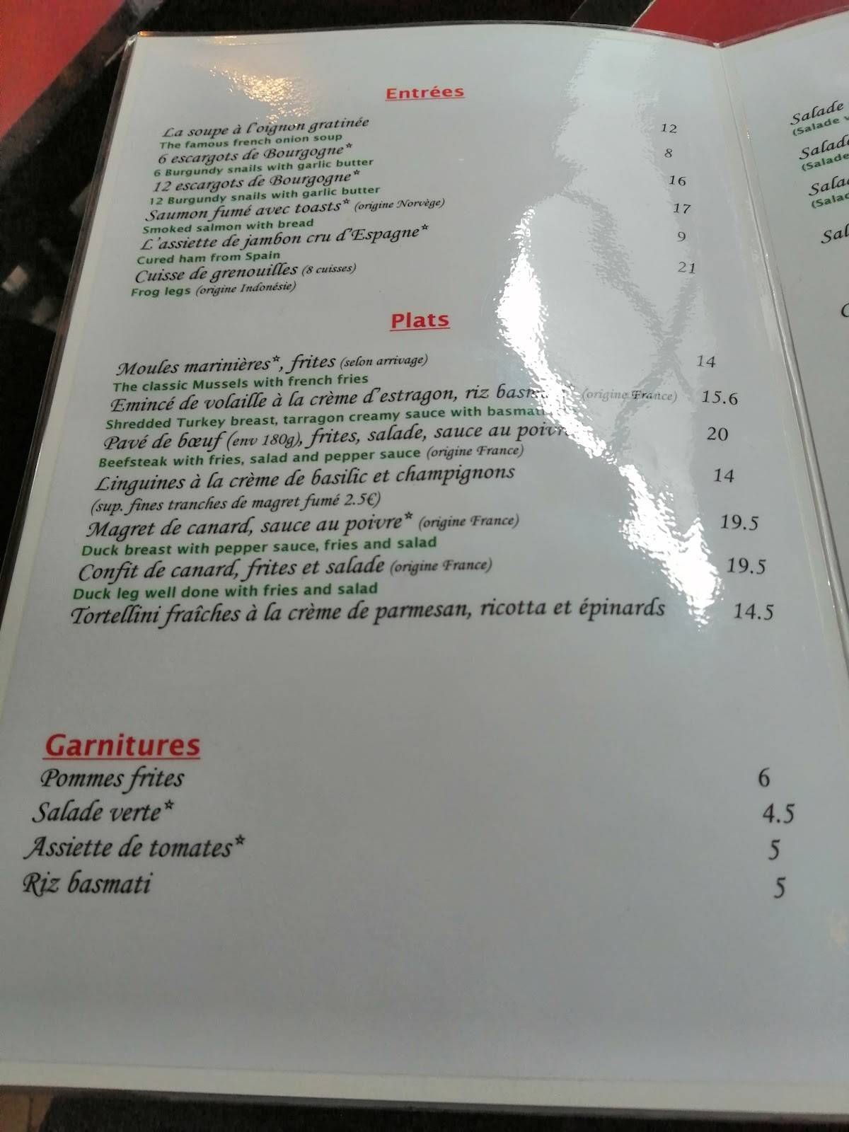 Menu at Le Consulat restaurant, Paris, 18 Rue Norvins