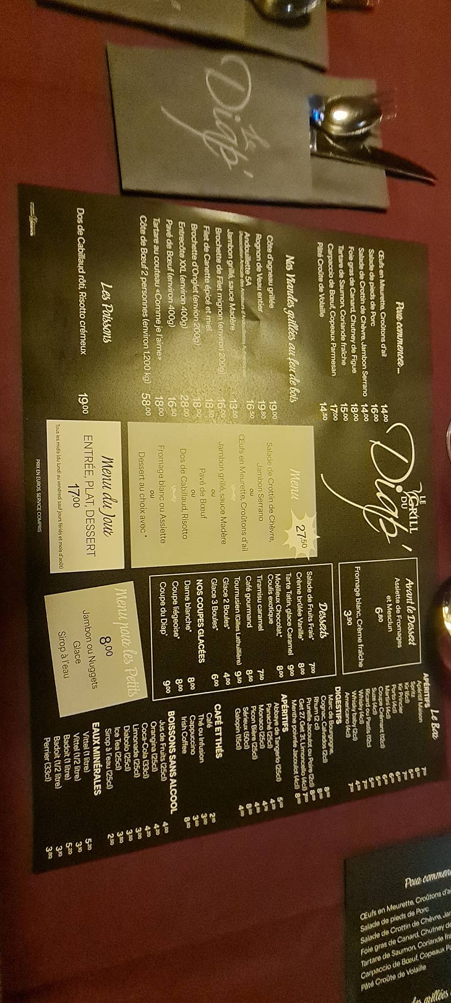 Menu au Le Diap' restaurant, Cuisery, Rte de Tournus
