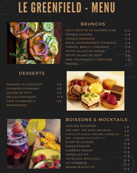Carta del restaurante Le GreenField, Montréal