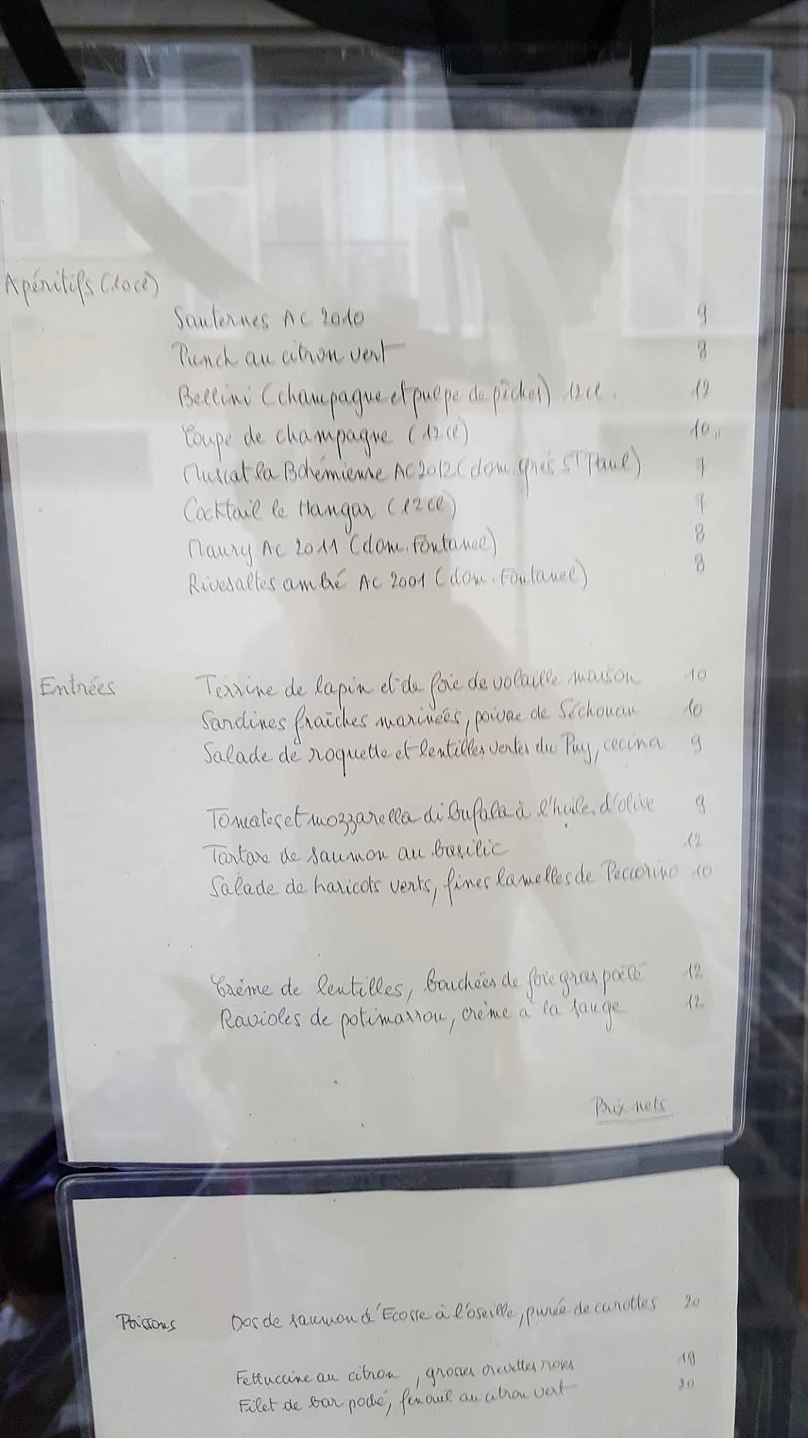 Menu at Le Hangar restaurant, Paris, 12 Imp. Berthaud