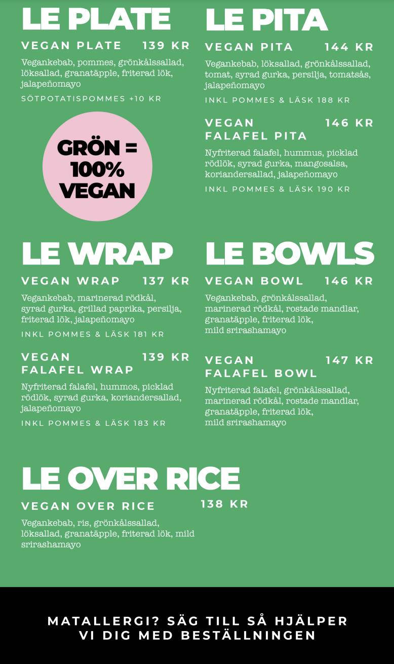 Menu at Le Kebab Stureplan, Stockholm