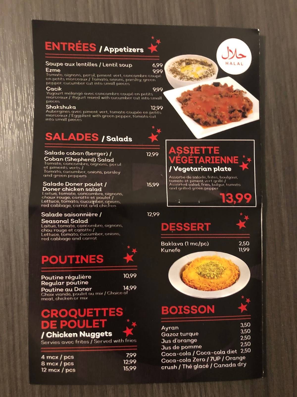 Carta de pizzería Le Kebab (côte-des-neiges), Montréal