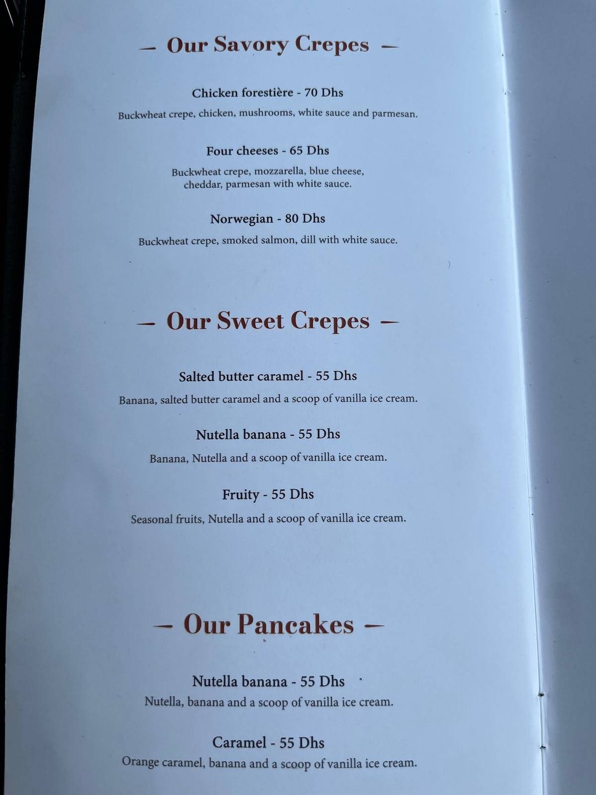 Menu au Le Loft restaurant, Casablanca