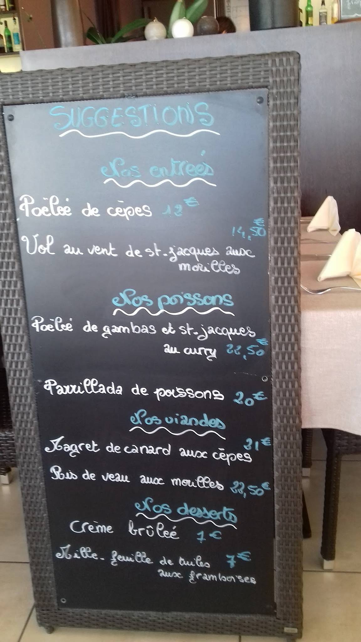 Menu au Le Pavillon restaurant, Sanguinet