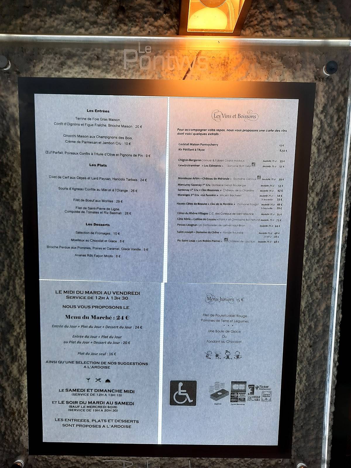 Menu au Le Pontvys SAS restaurant, Marignier