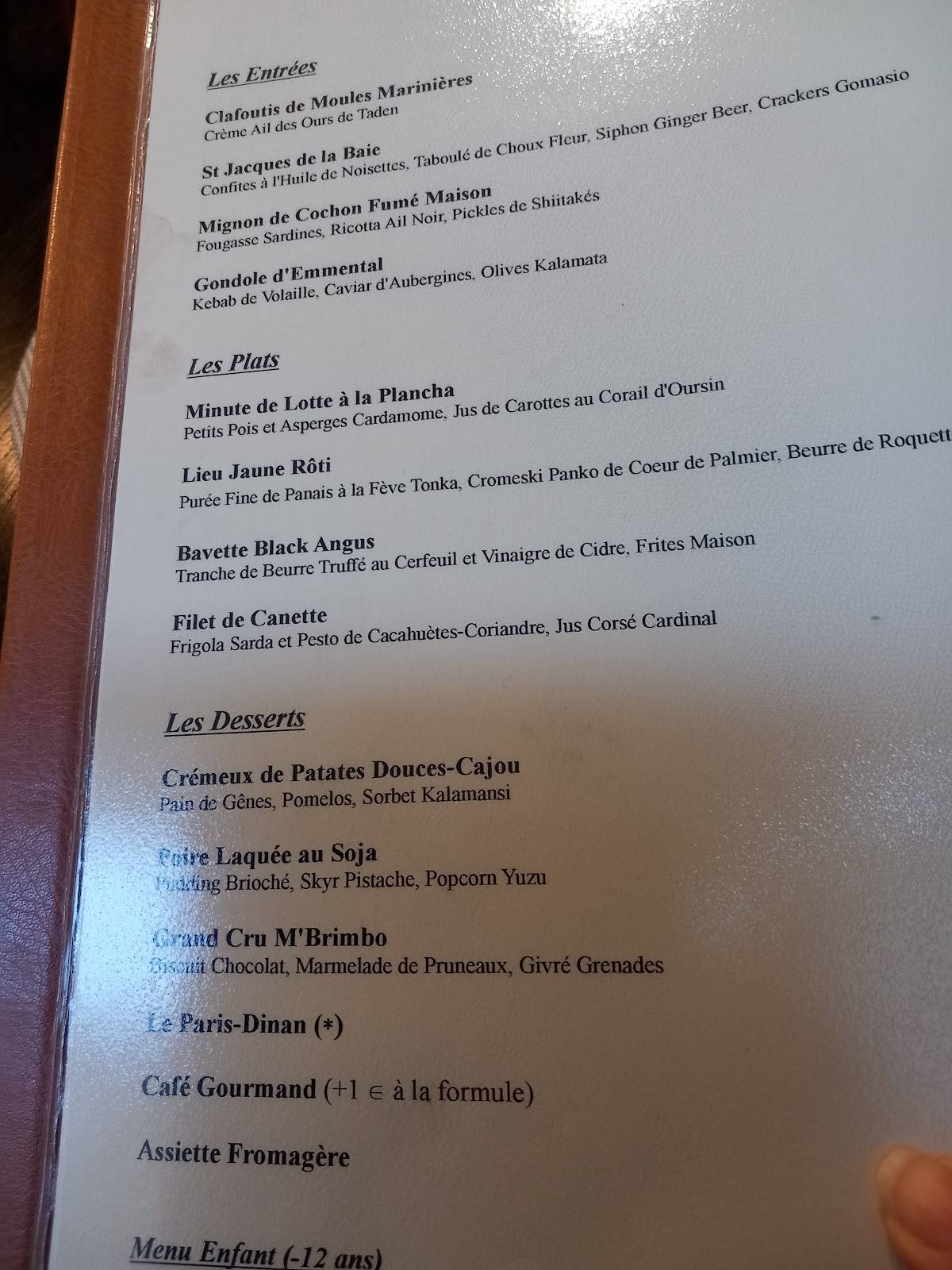 Menu au Le Resto restaurant, Dinan