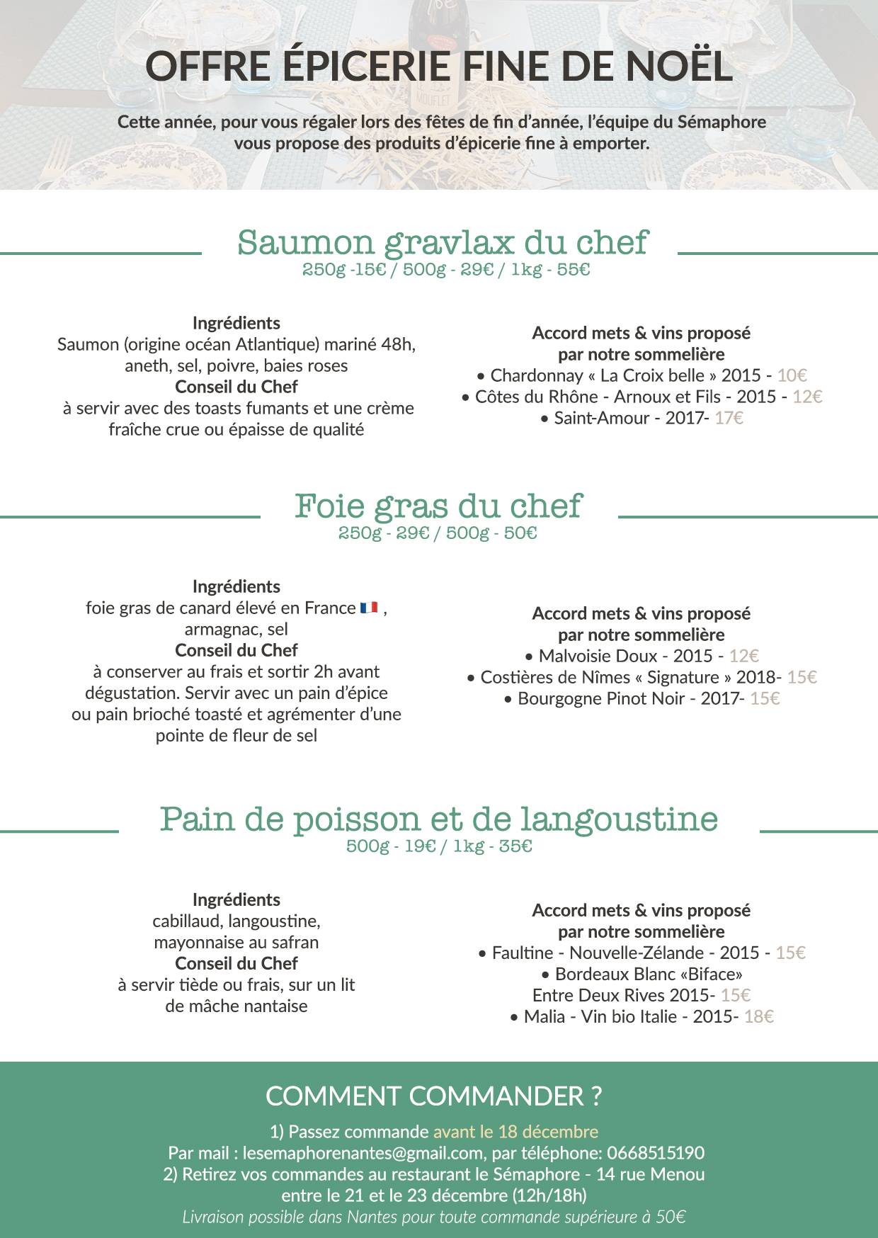Menu au Le Sémaphore restaurant, Nantes