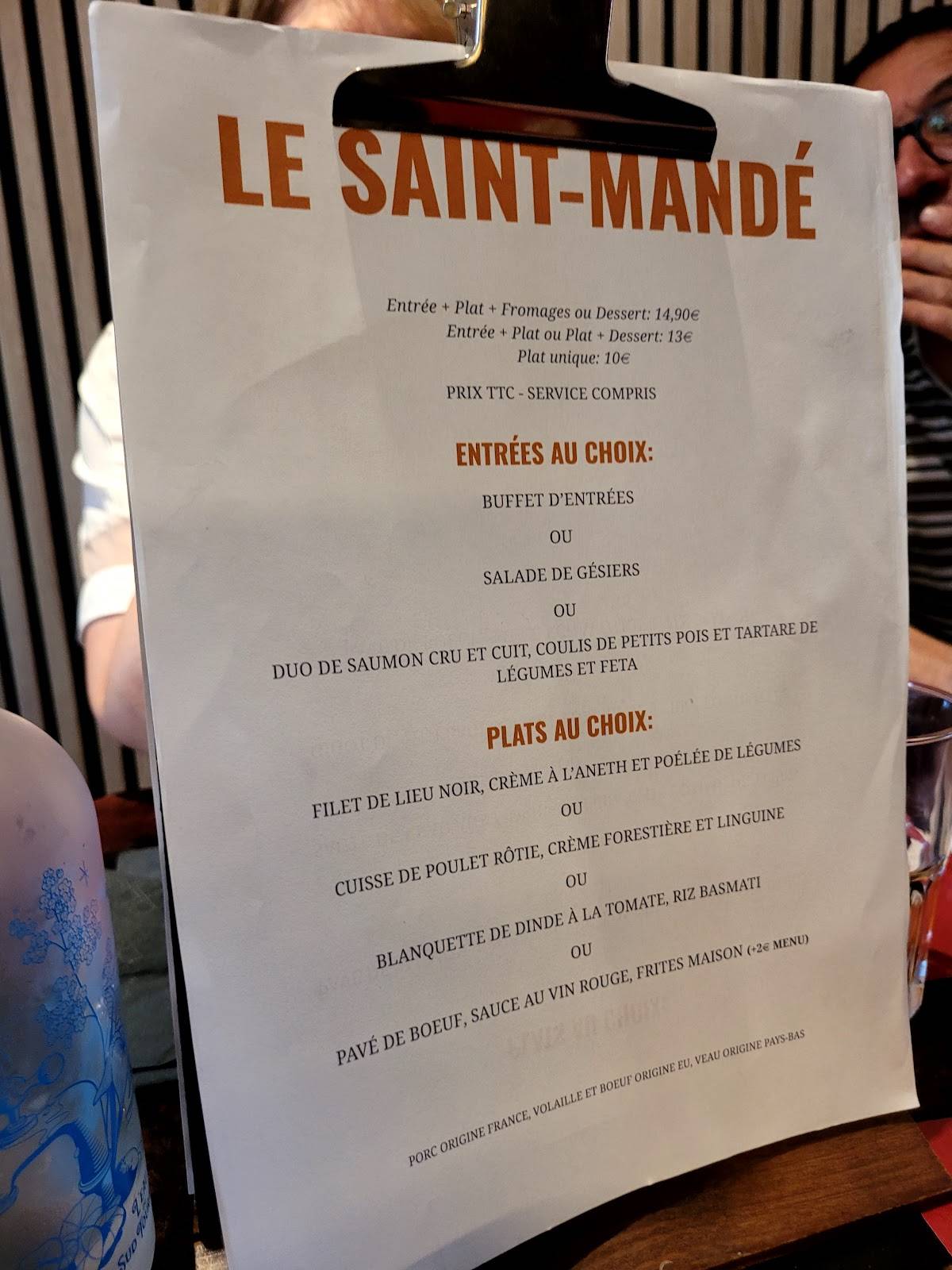Menu au Le Saint Mandé restaurant, Ferrière-Larçon, 10 Gr Grande Rue