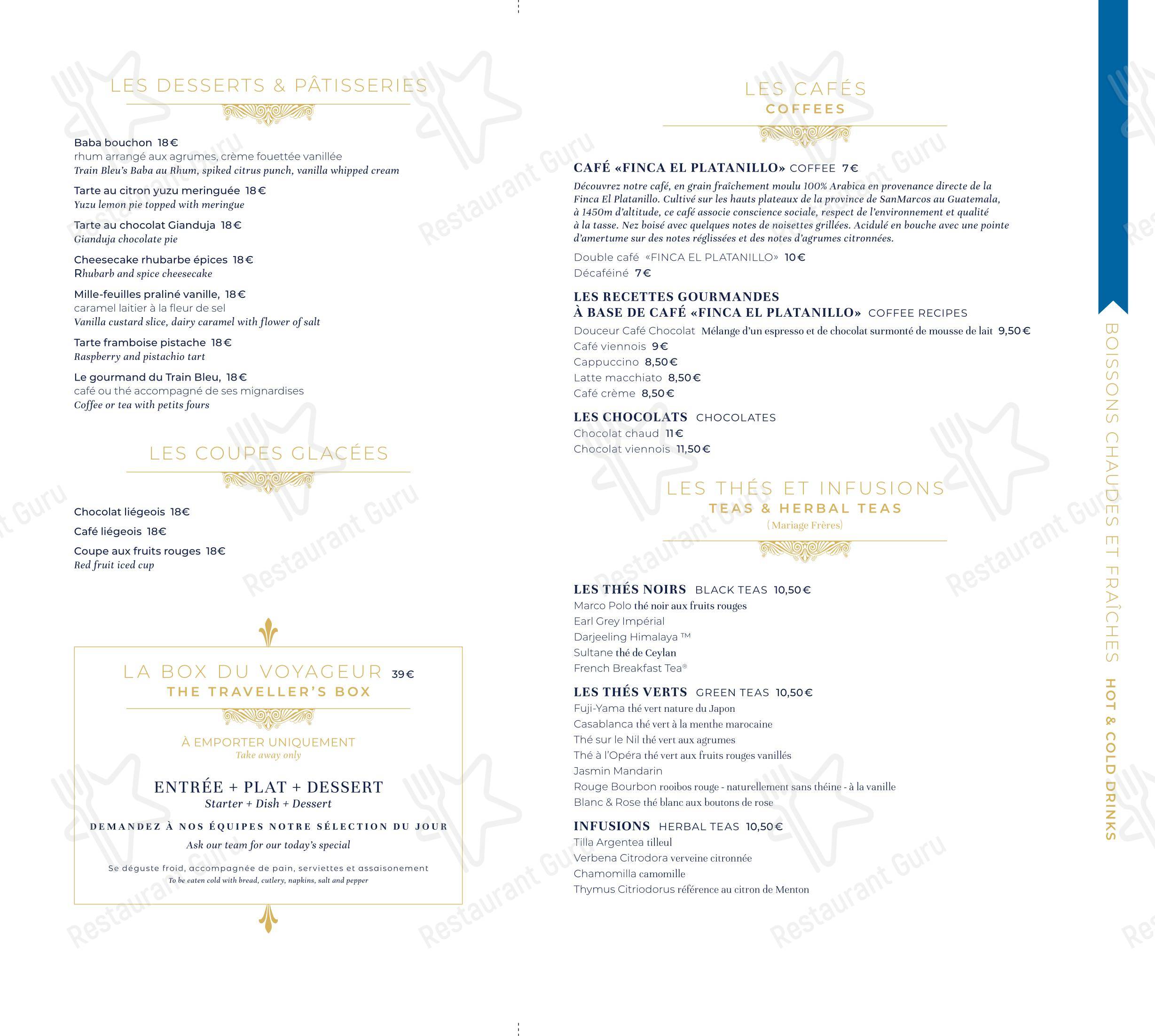 Menu at Le Train Bleu restaurant, Paris, Gare de Lyon