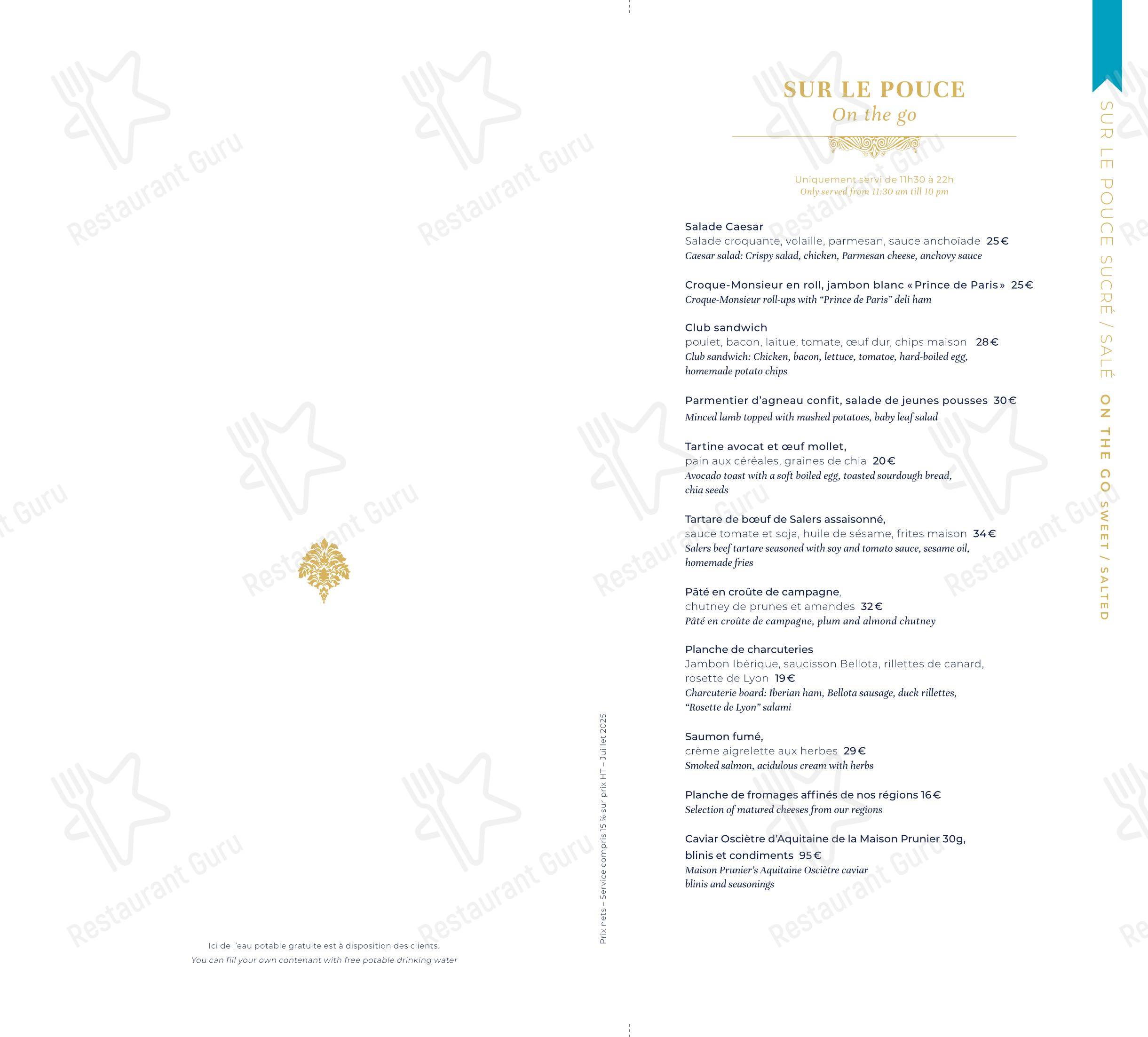 Menu au Le Train Bleu restaurant, Paris, Gare de Lyon