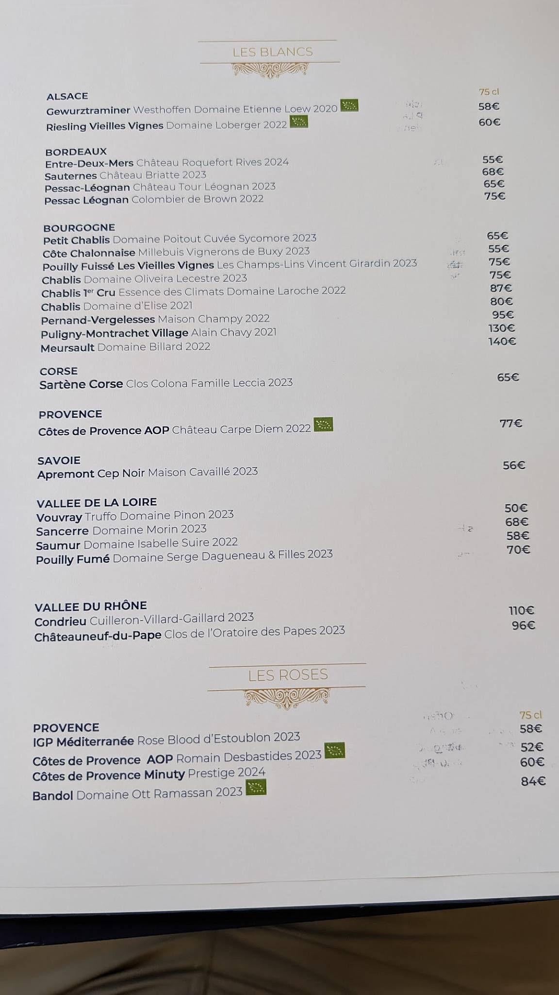 Menu at Le Train Bleu restaurant, Paris, Gare de Lyon