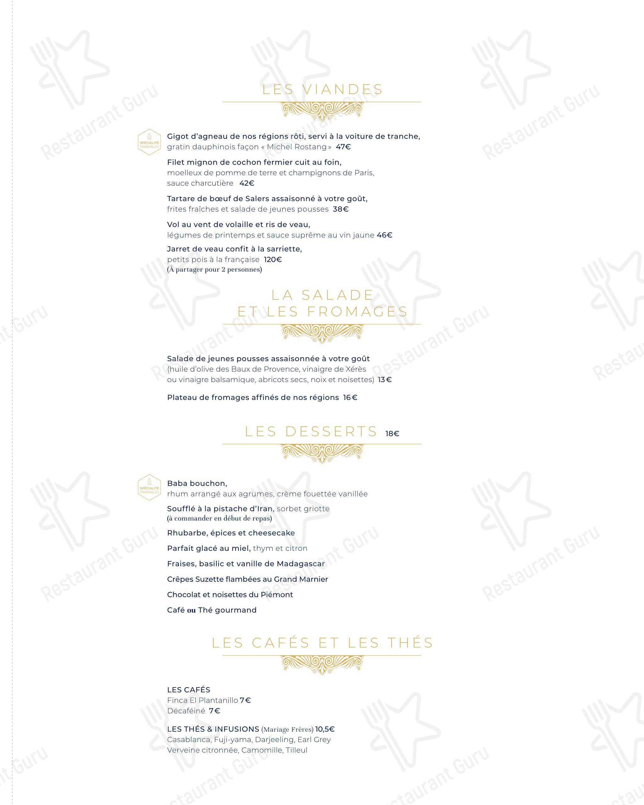 Menu at Le Train Bleu restaurant, Paris, Gare de Lyon