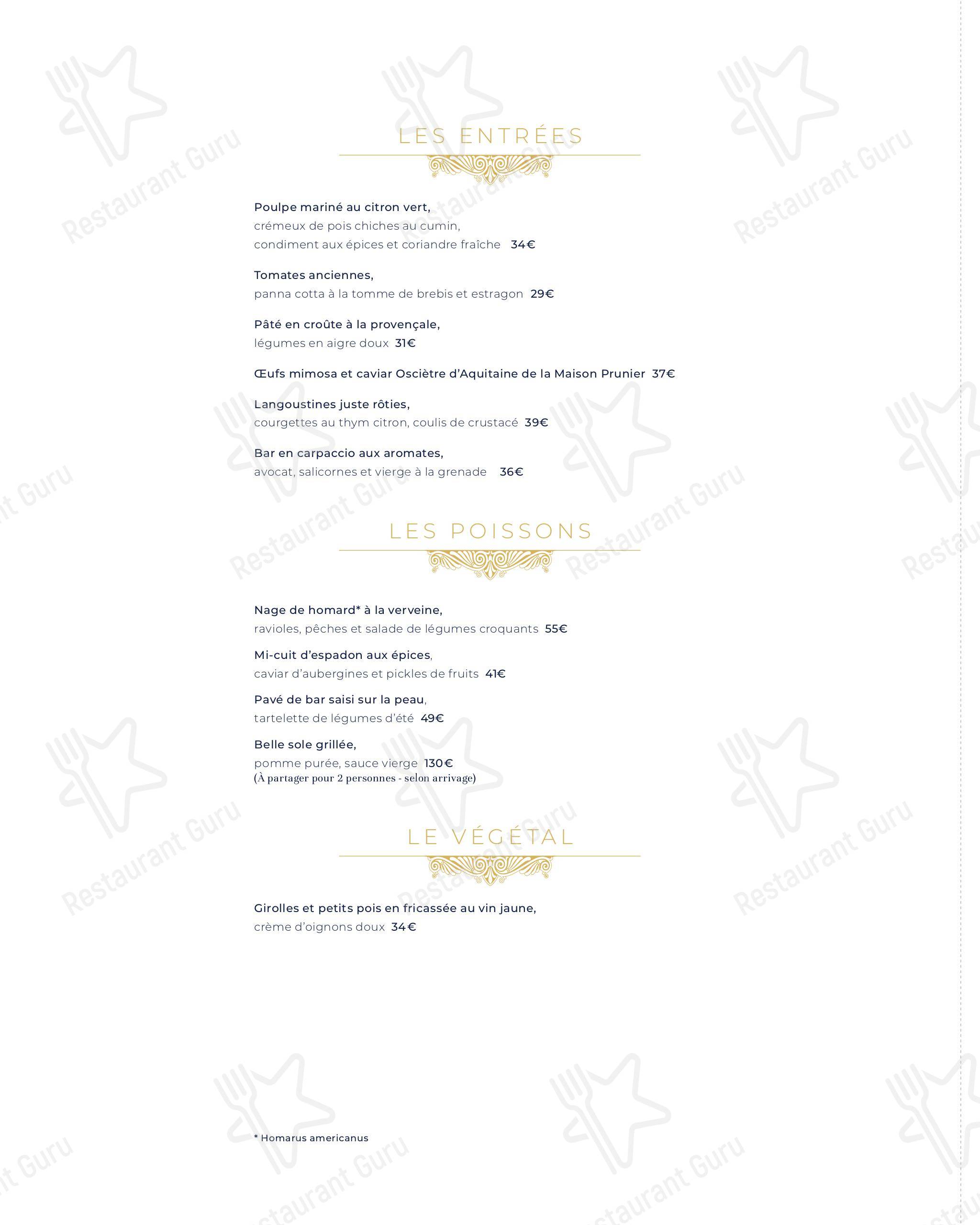 Menu au Le Train Bleu restaurant, Paris, Gare de Lyon