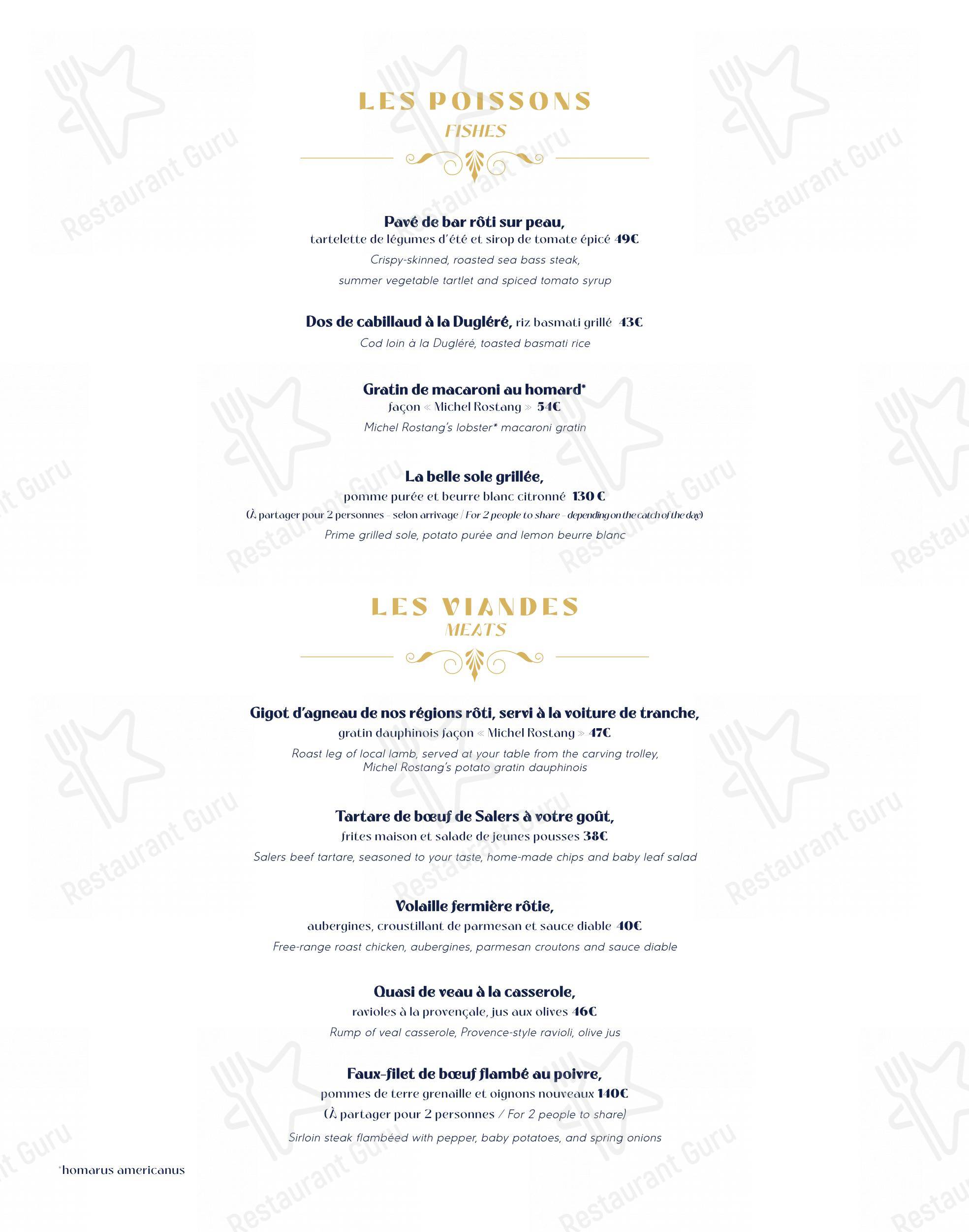 Menu at Le Train Bleu restaurant, Paris, Gare de Lyon