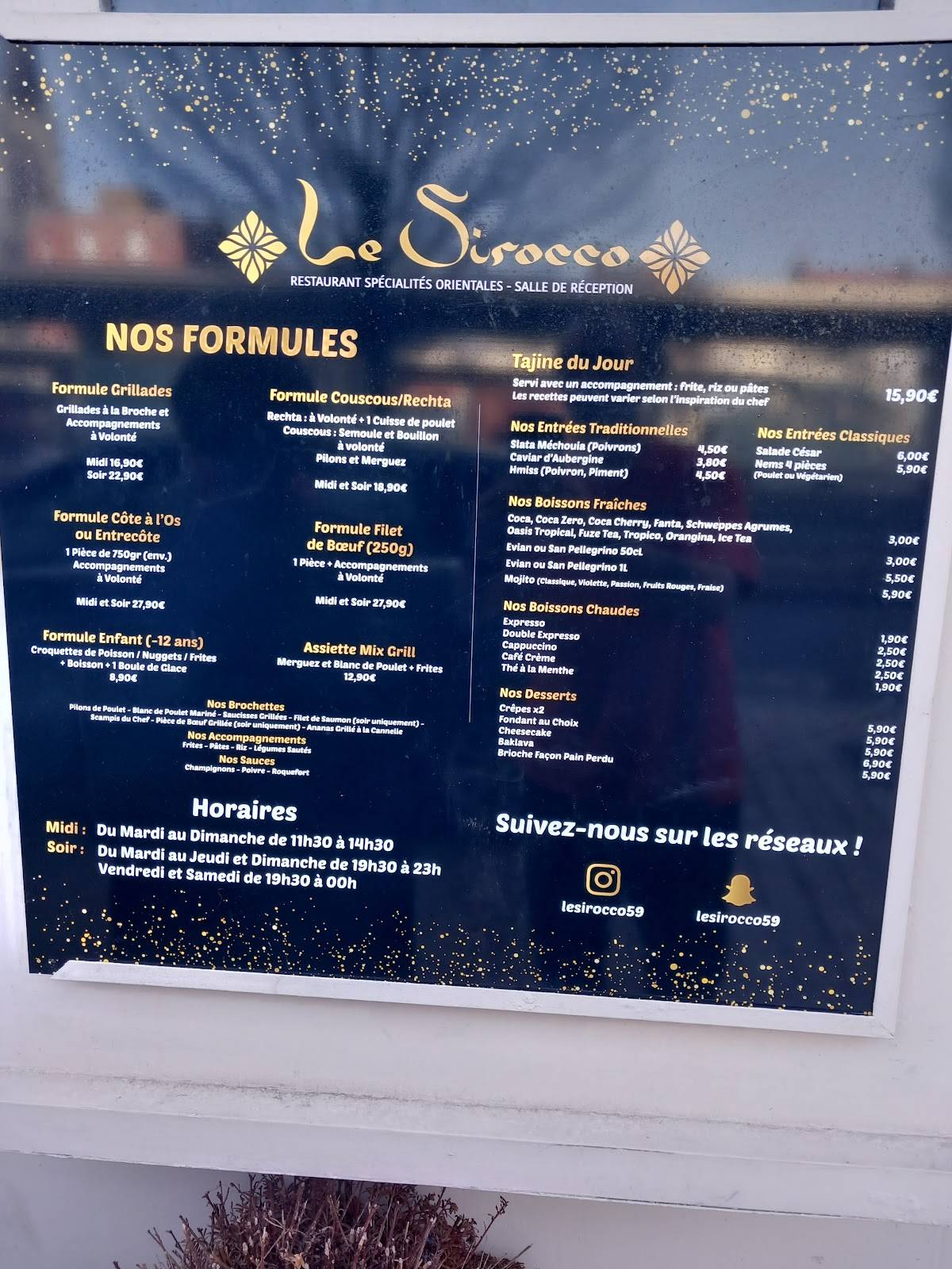 Menu au Le sirocco restaurant, Tourcoing