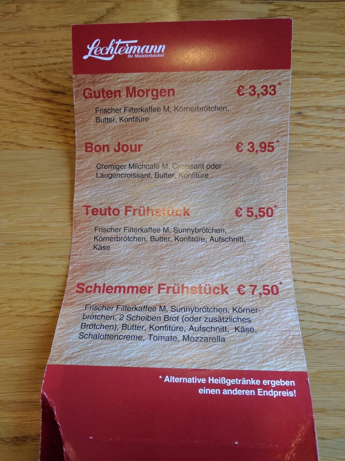 Menu at Lechtermann Ihr Meisterbäcker, Bielefeld, Schloßhofstraße 87