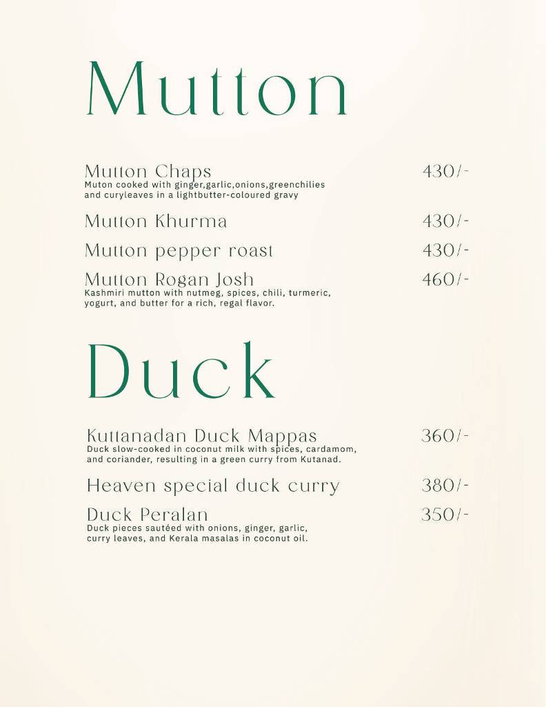 Menu at Leela's 7th Heaven,Hotel & Resorts., Mahadevikadu