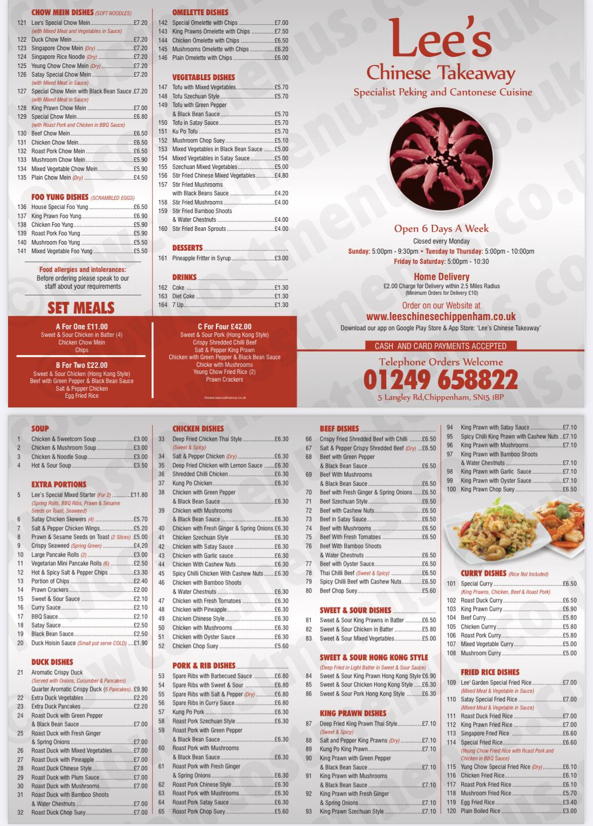 Menu at Lee's Chinese Takeaway fast food, Chippenham, 5 Langley Rd